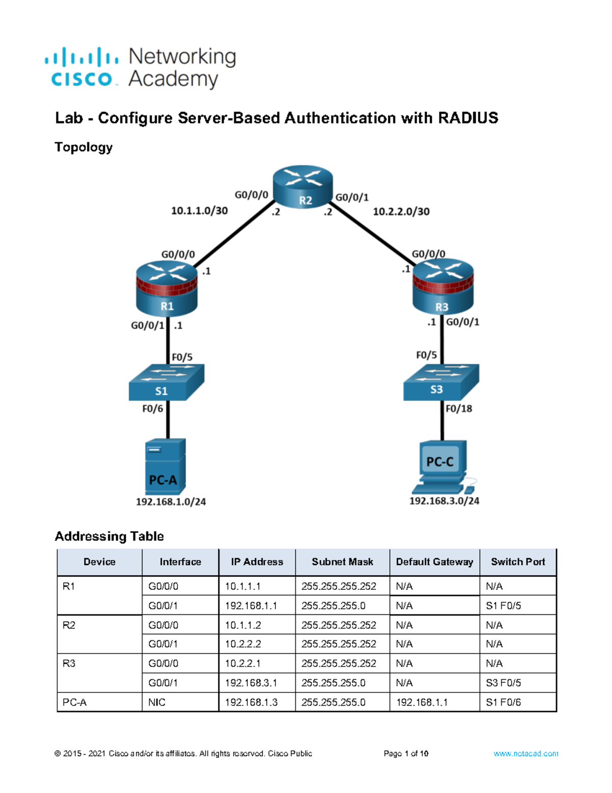 1.2.9 Configure Server-Based Authentication with Radius - Topology ...