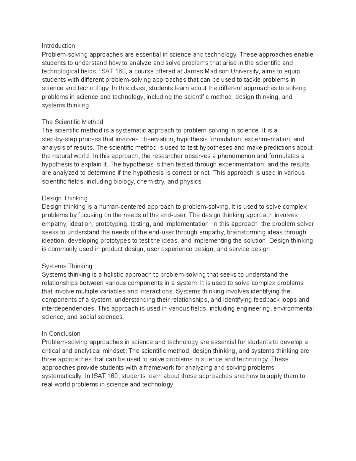 Problem Solving Approaches in Science and Technology (ISAT 160) #1 - Introduction Problem ...
