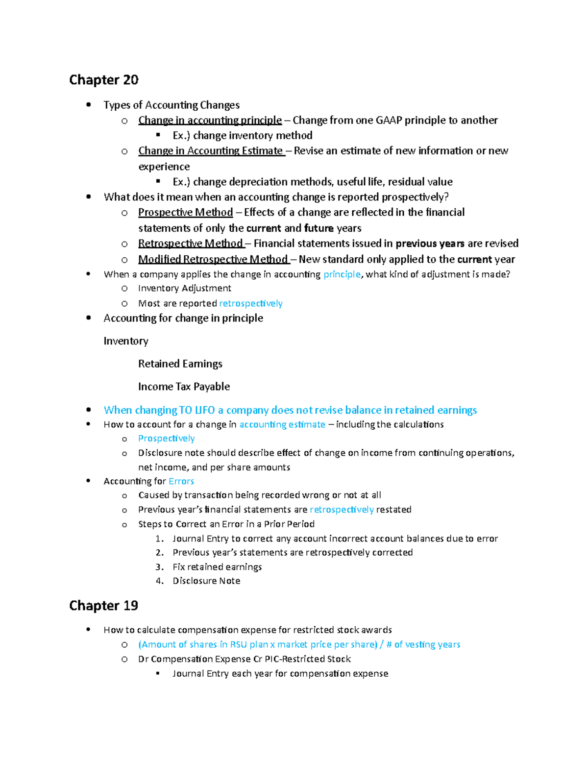 AC 310 Exam 2 Study Guide - Chapter 20 Types of Accounting Changes o ...