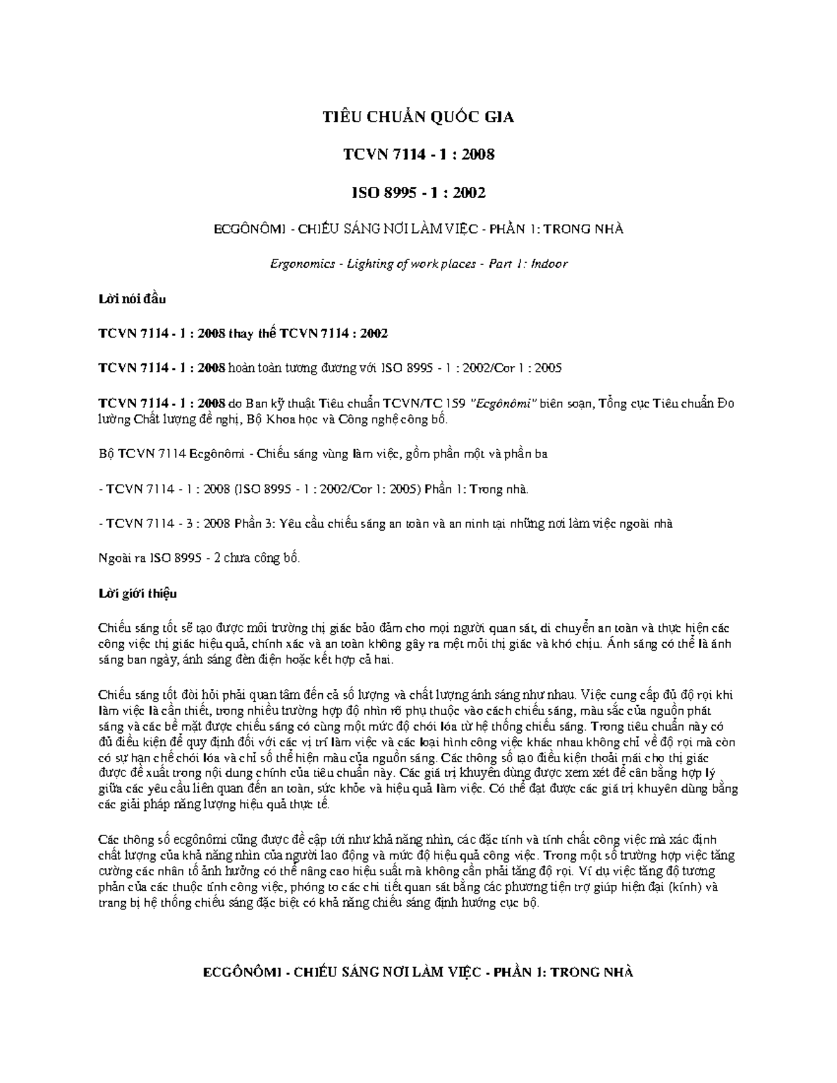 TCVN QCVN so TCVN 7114-1 2008 (ISO 8995-1 2002-Cor 1 2005 ) ngay 30-11-0001 (Con hieu luc) - Studocu
