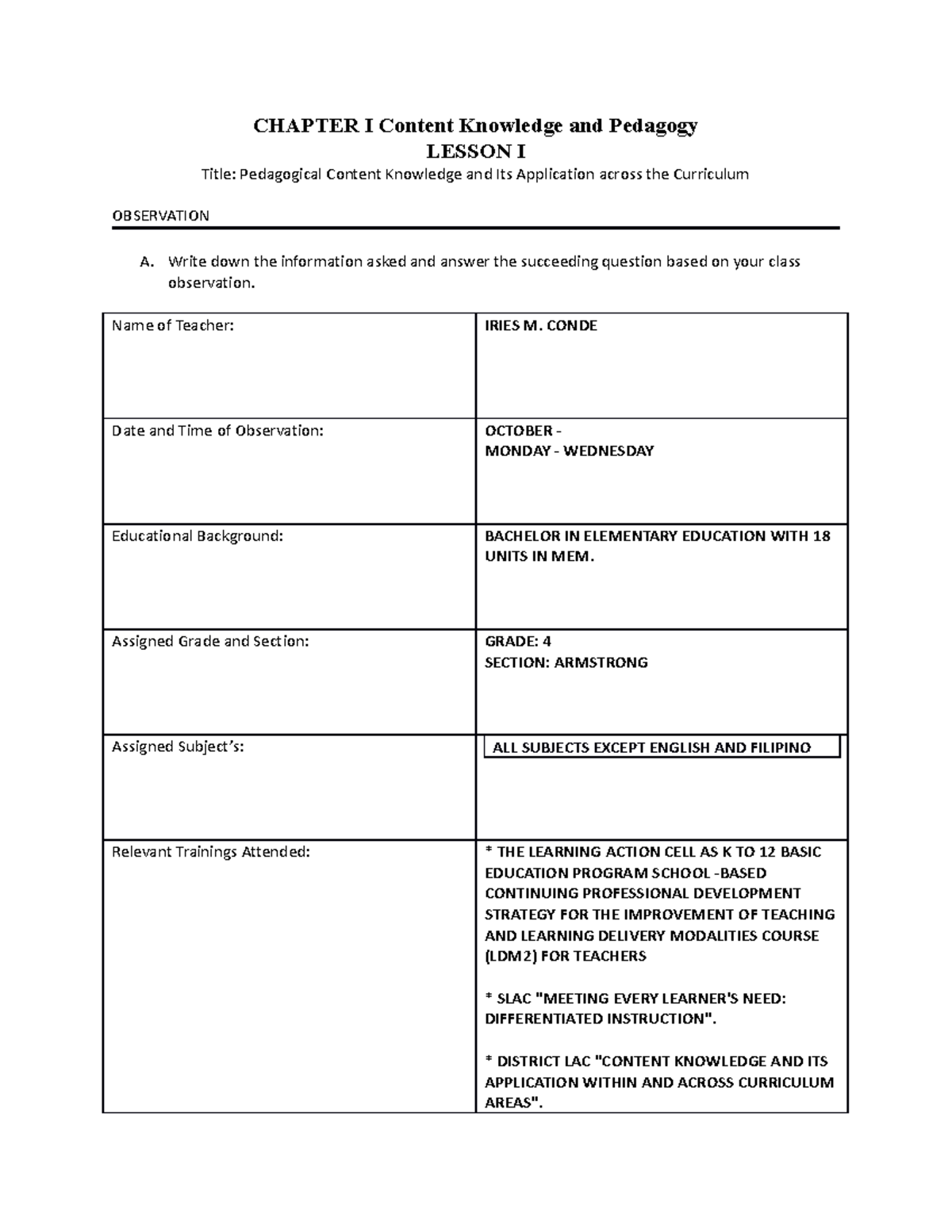 Questions-AND- Answer- Sheets-FOR- Classmates - CHAPTER I Content ...