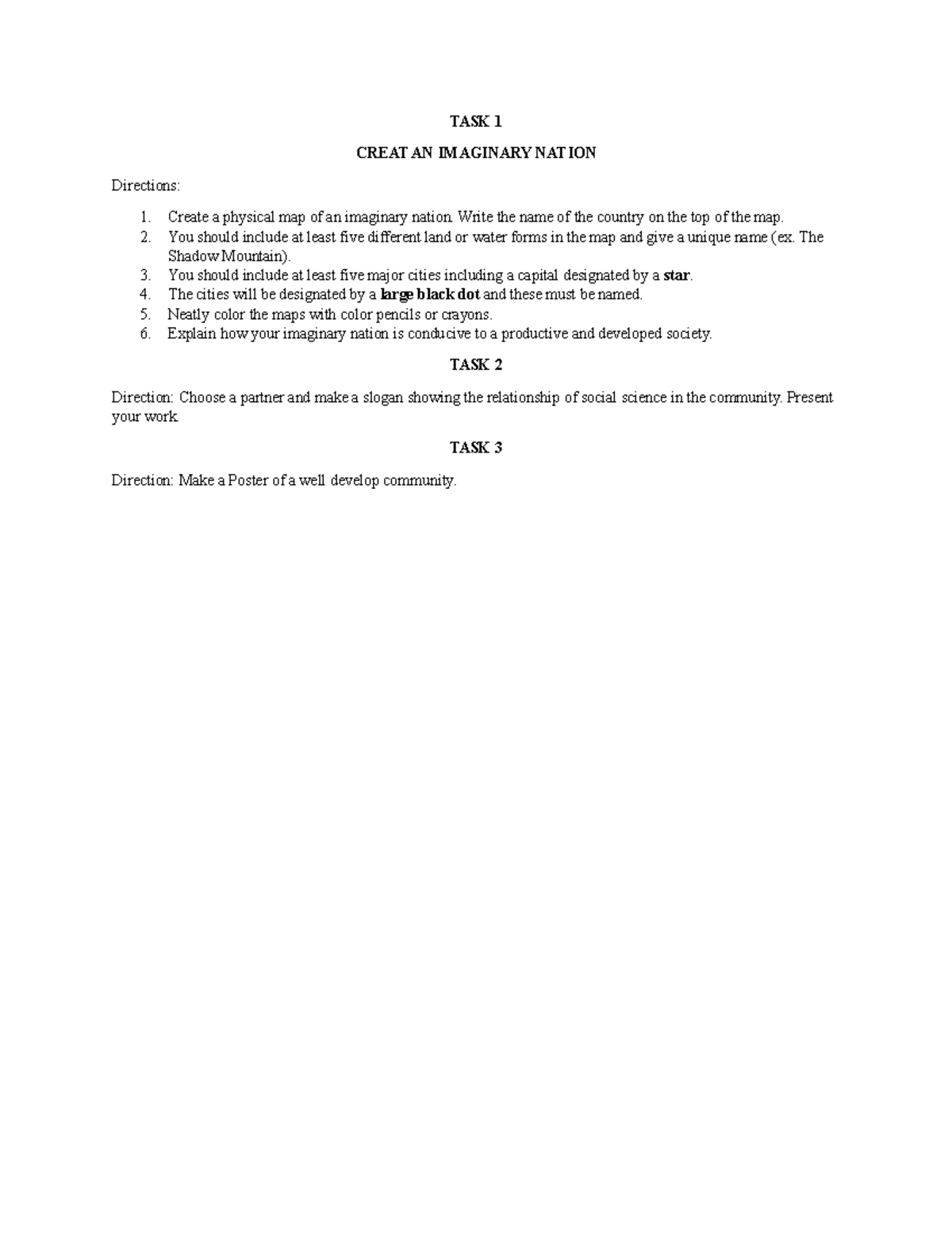 TASK modular DISS - TASK - TASK 1 CREAT AN IMAGINARY NATION Directions ...