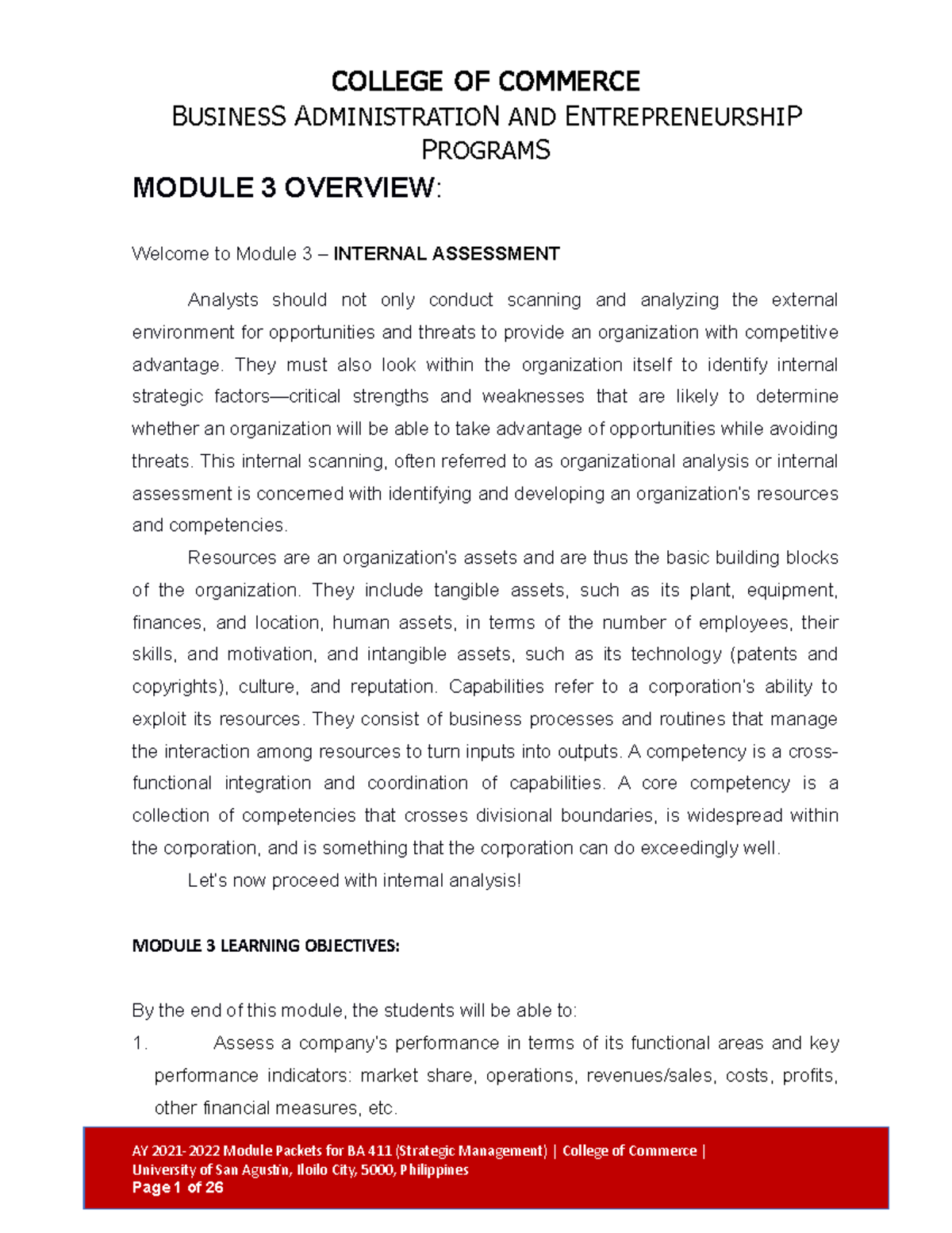 Strategic Management Module 3 BA 414 - BUSINESS ADMINISTRATION AND ...