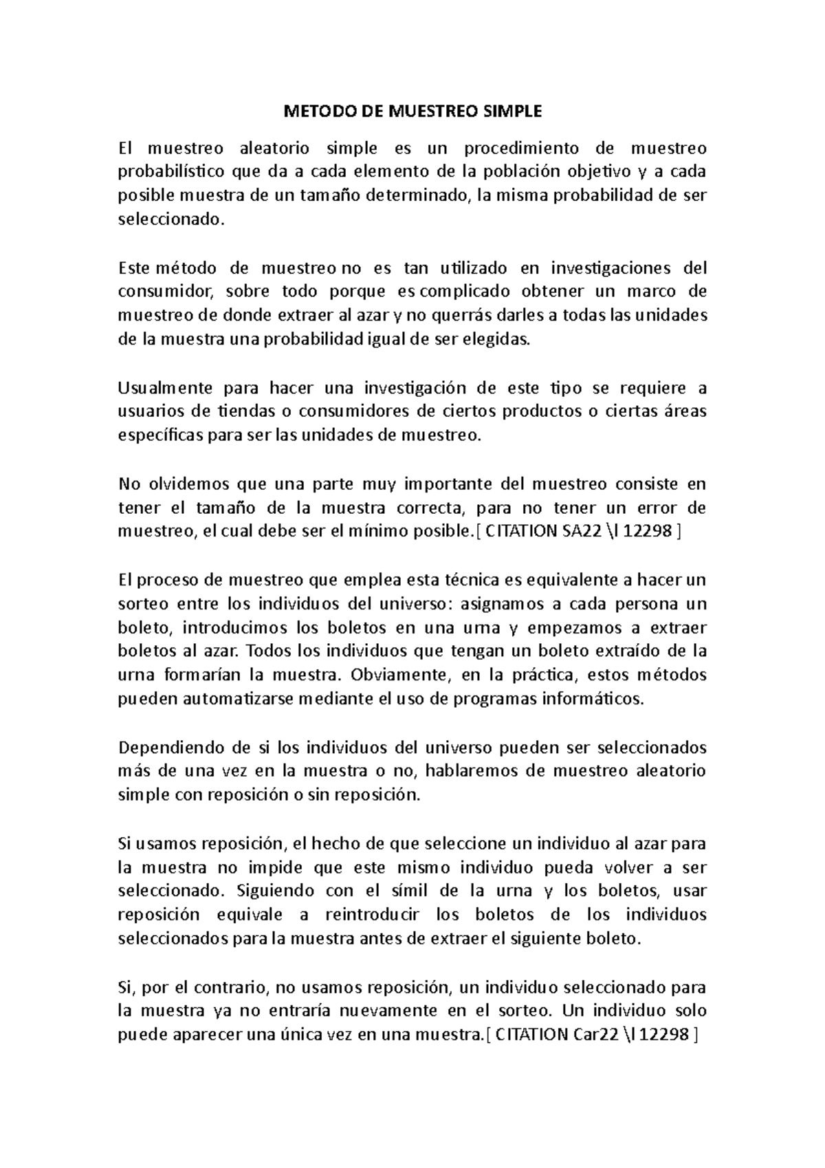 Metodo DE Muestreo Simple - METODO DE MUESTREO SIMPLE El muestreo ...