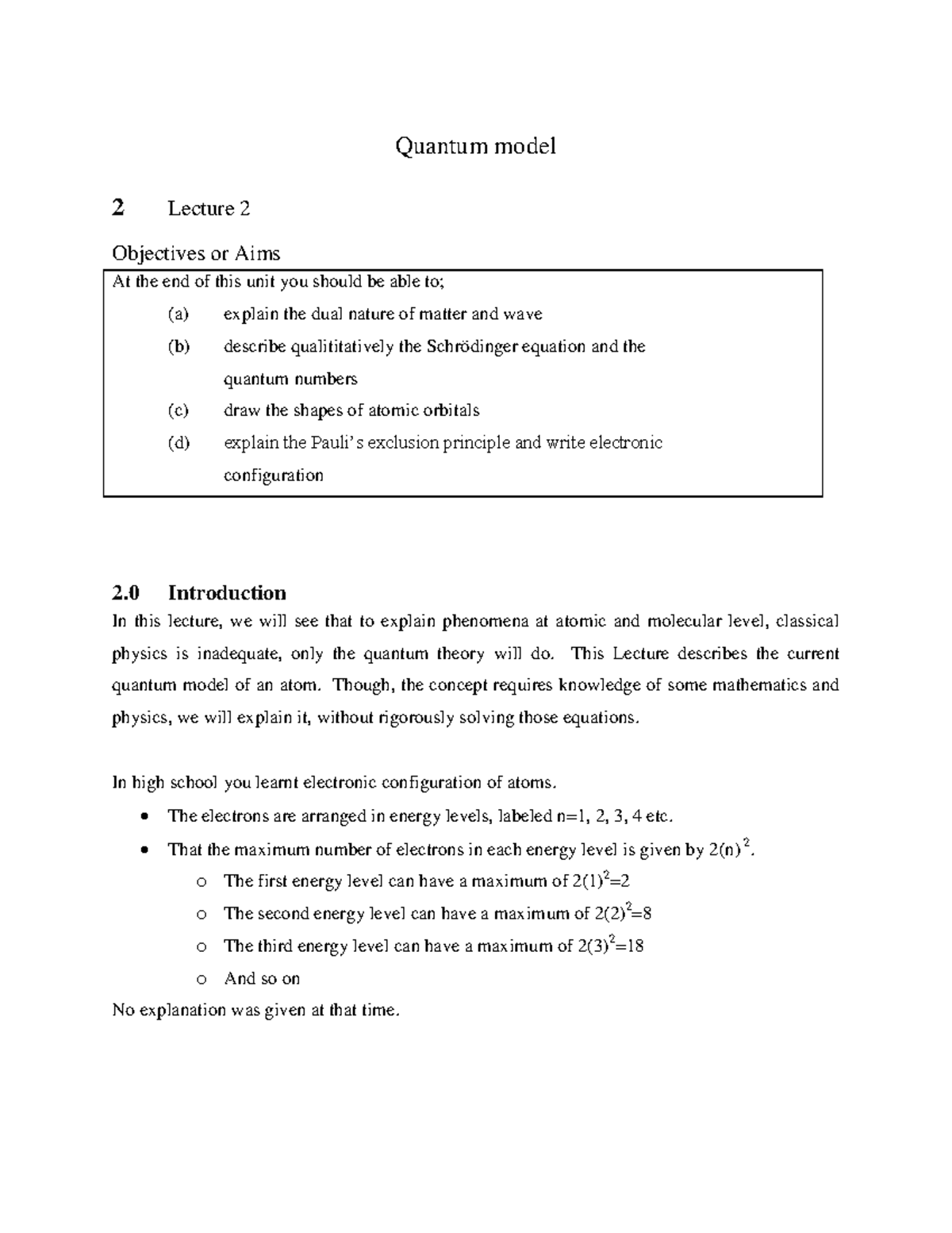 Quantum model of atom - lecture 4 - Quantum model 2 Lecture 2 ...