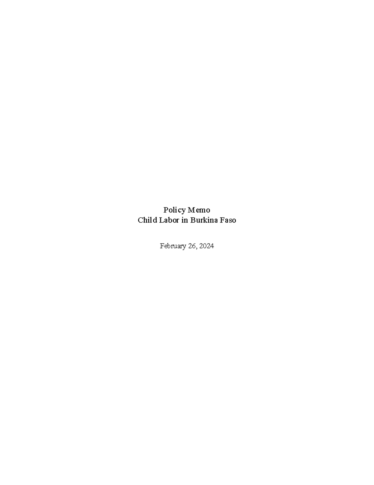 Policy memo public health - Policy Memo Child Labor in Burkina Faso ...