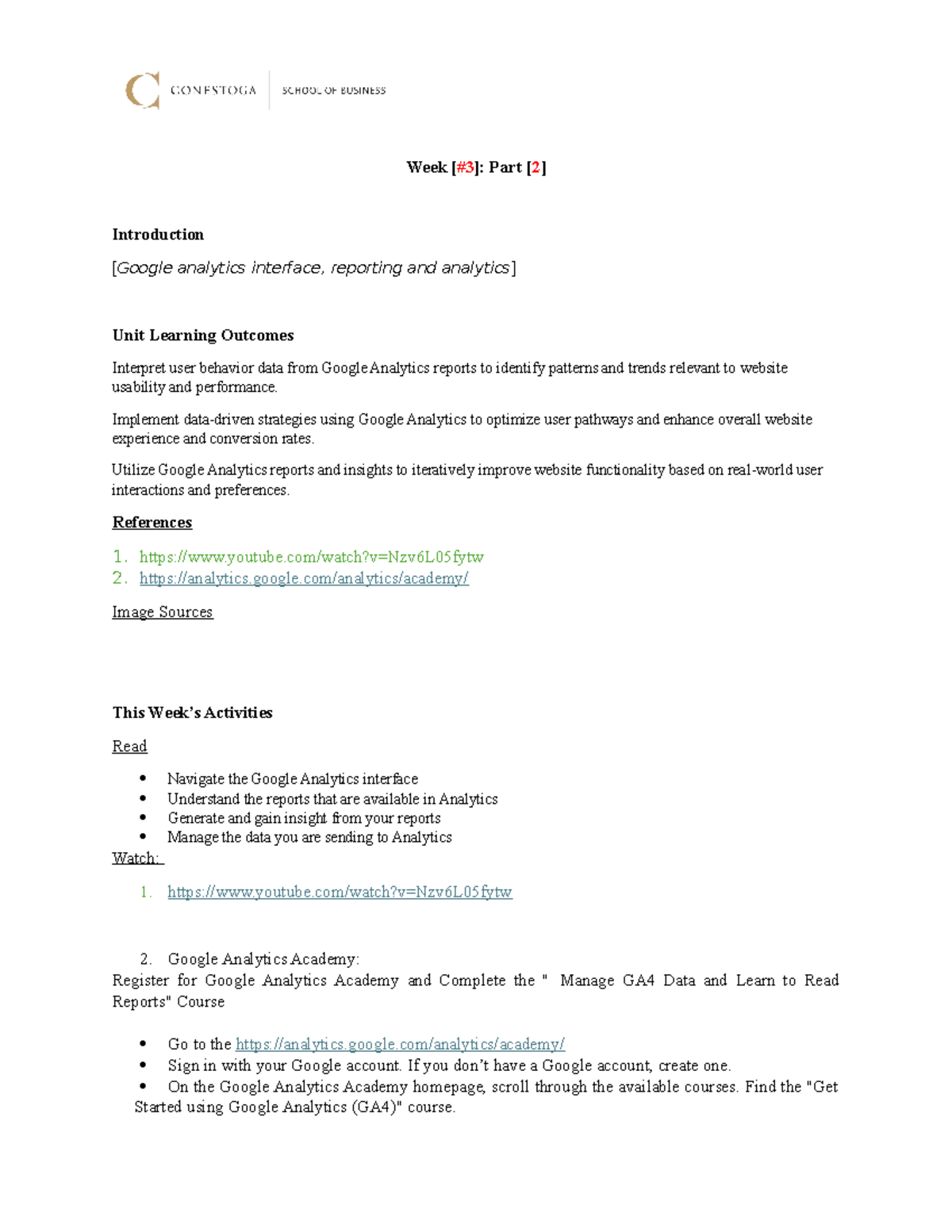 Content Document Week3 Part2 - Week [#3]: Part [ 2 ] Introduction [Google analytics interface ...