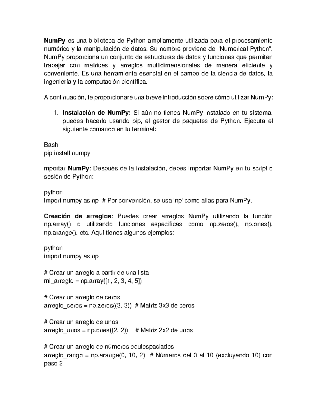 Investigacion Python - NumPy es una biblioteca de Python ampliamente ...