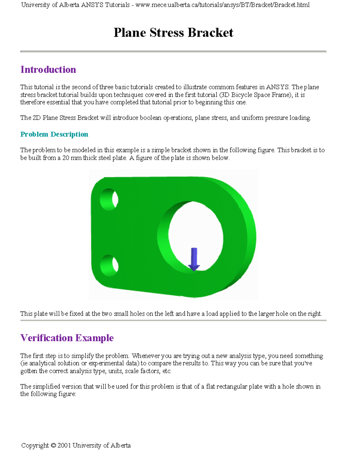 Plane Stress Bracket - Lecture notes 1,3-7,10 - Plane Stress Bracket ...