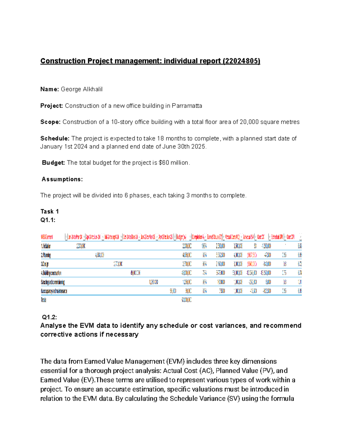 CPM Individual report - Construction Project management: individual ...
