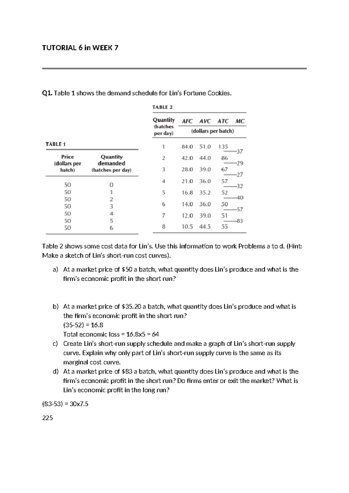 Tutorial 6 in WEEK 7 ECON - TUTORIAL 6 in WEEK 7 Q1. Table 1 shows the ...