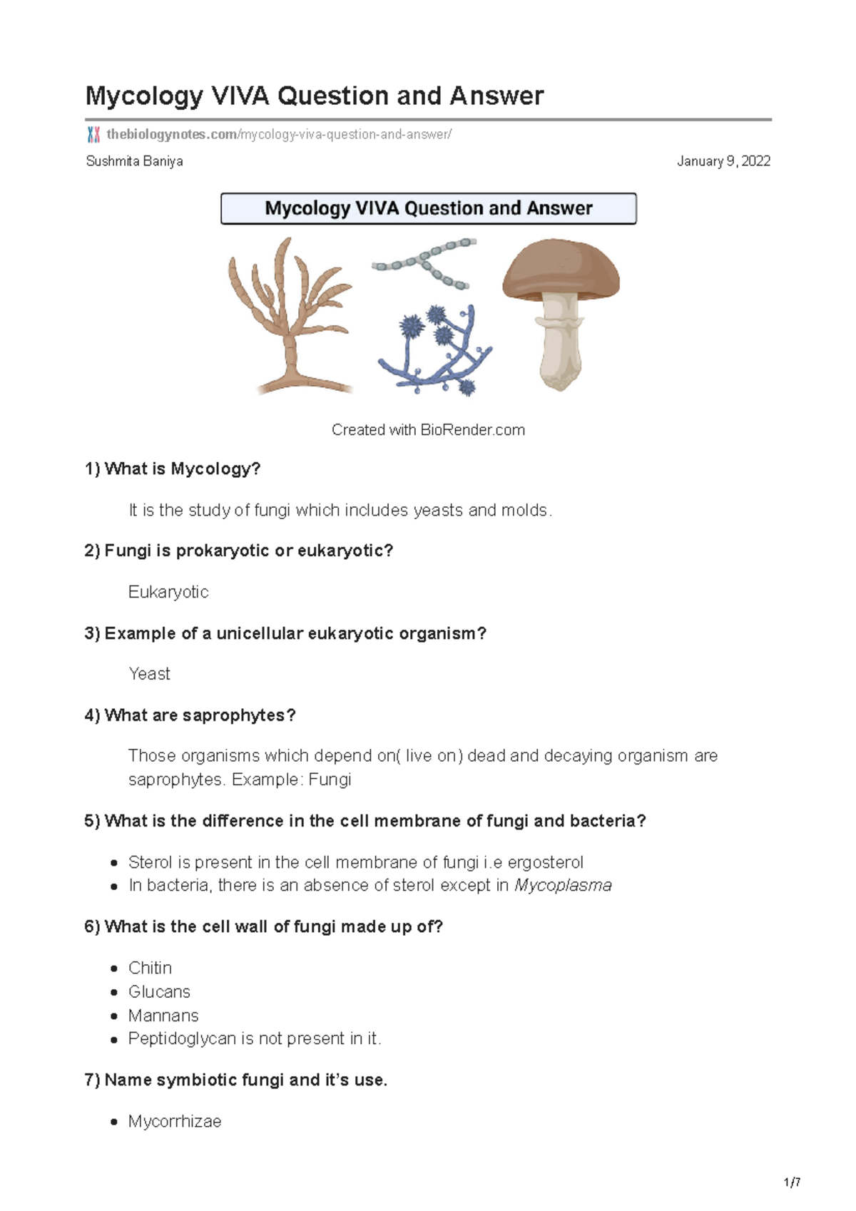 Mycology VIVA Question And Answer Sushmita Baniya January 9 2022