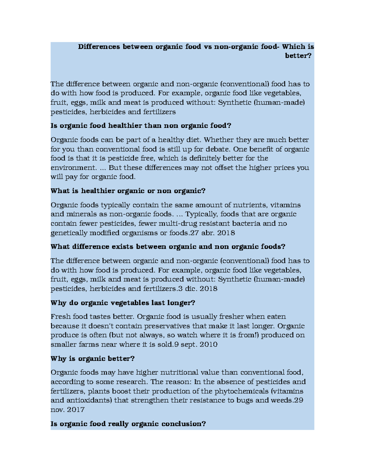 Differences between organic food vs non - For example, organic food ...