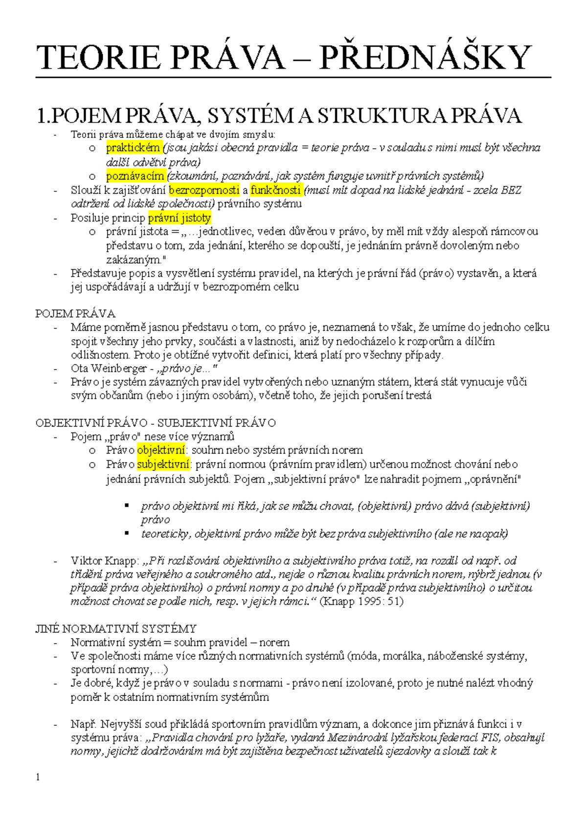 Teorie PRÁVA - přednášky - TEORIE PRÁVA – PŘEDNÁŠKY 1 PRÁVA, SYSTÉM A ...