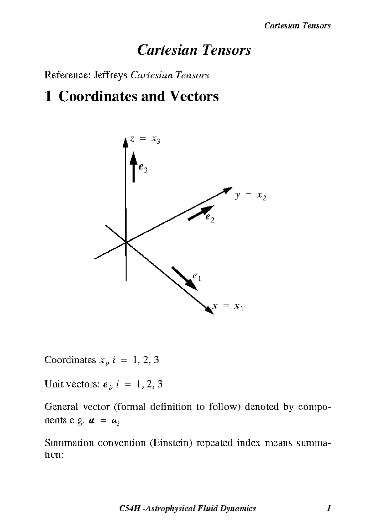 Cartesian Tensors Summation Convention Einstein Repeated Index Means Summa Tion X X 1 Y