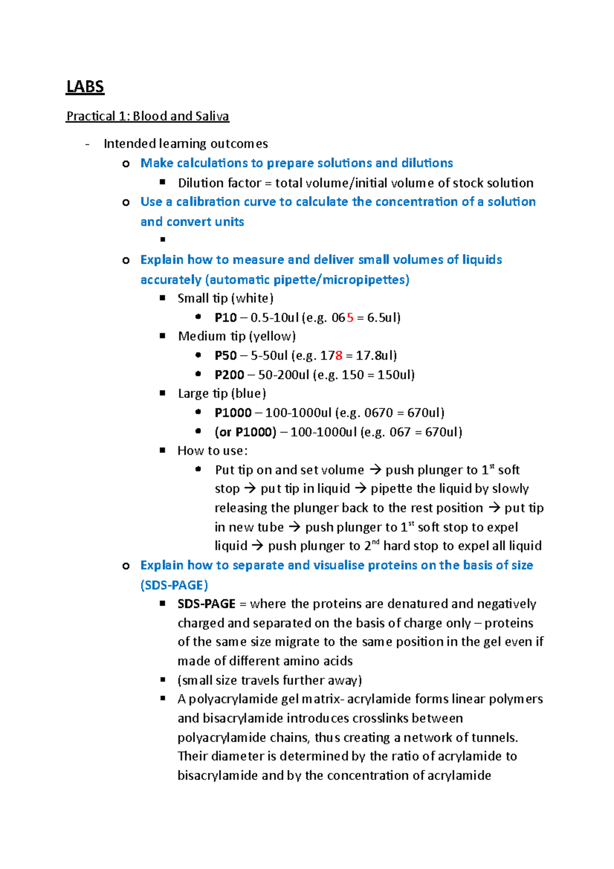 Intro TO LABS revision notes Semester 1 - LABS Practical 1: Blood and ...