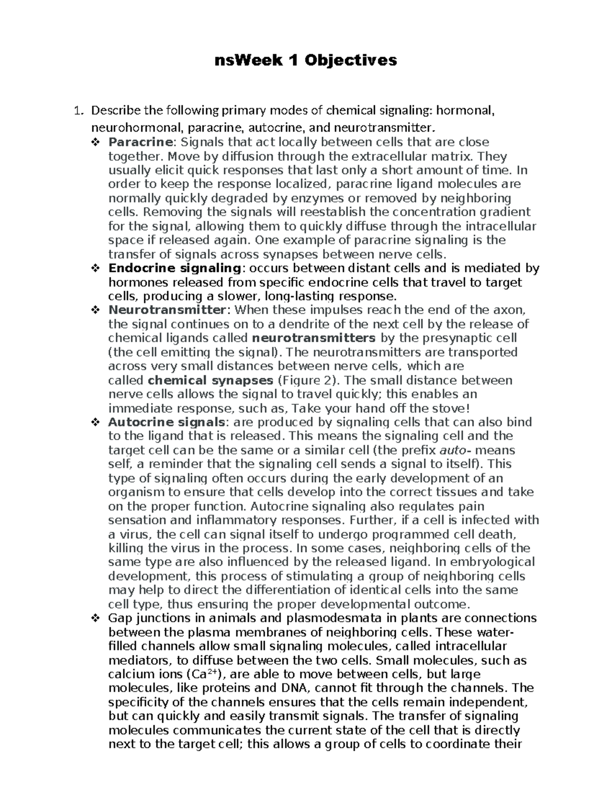 Week 1 Objectives Study Sheet - nsWeek 1 Objectives 1. Describe the following primary modes of ...