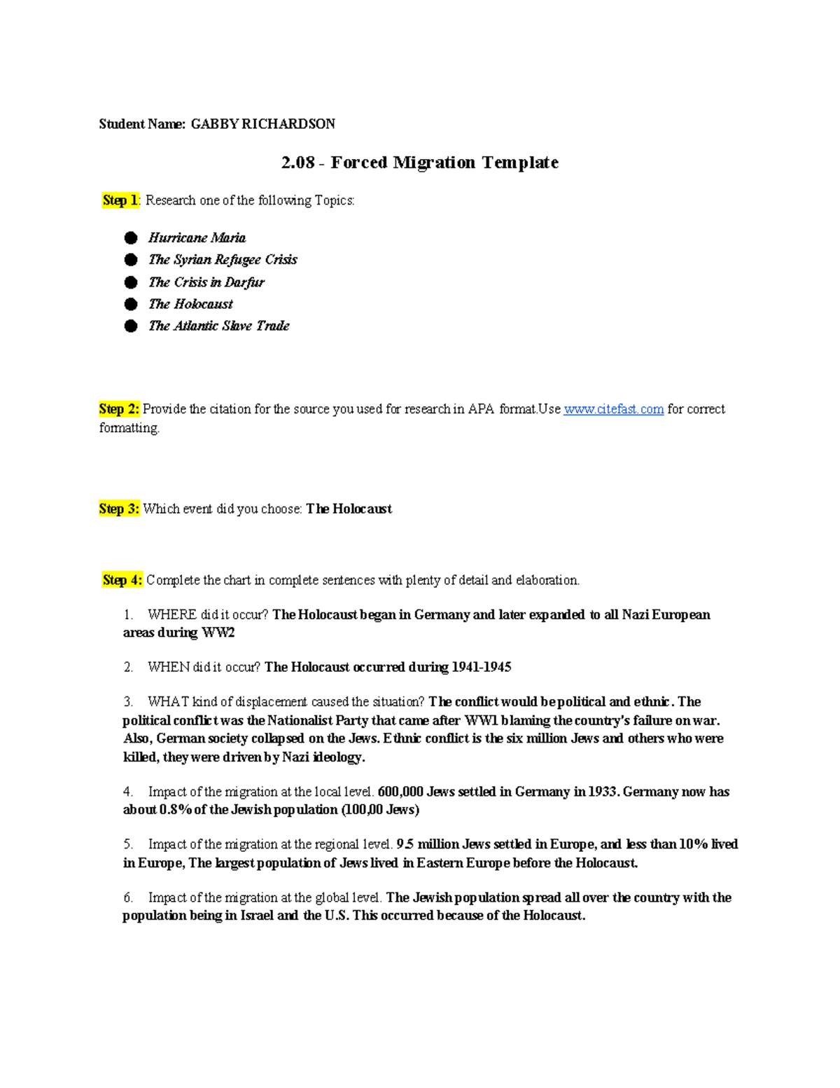 2.08 Forced and Voluntary Migration - Student Name: GABBY RICHARDSON 2 ...