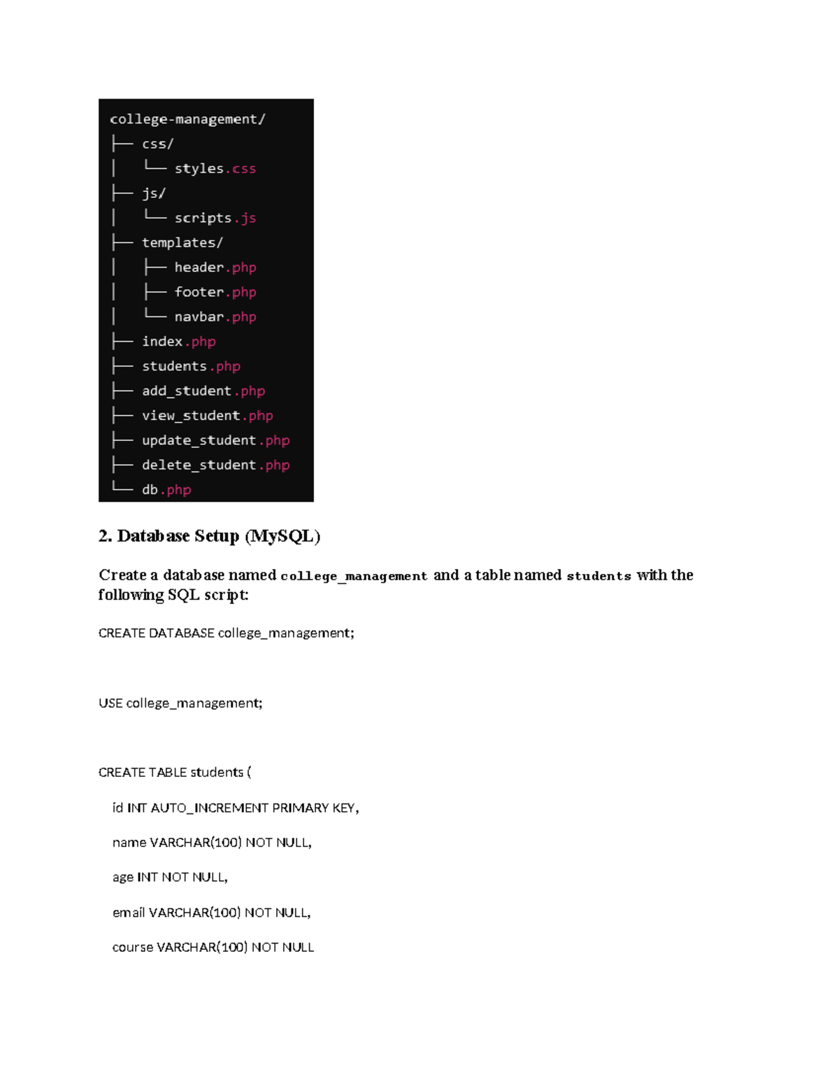 College management - project - 2. Database Setup (MySQL) Create a ...