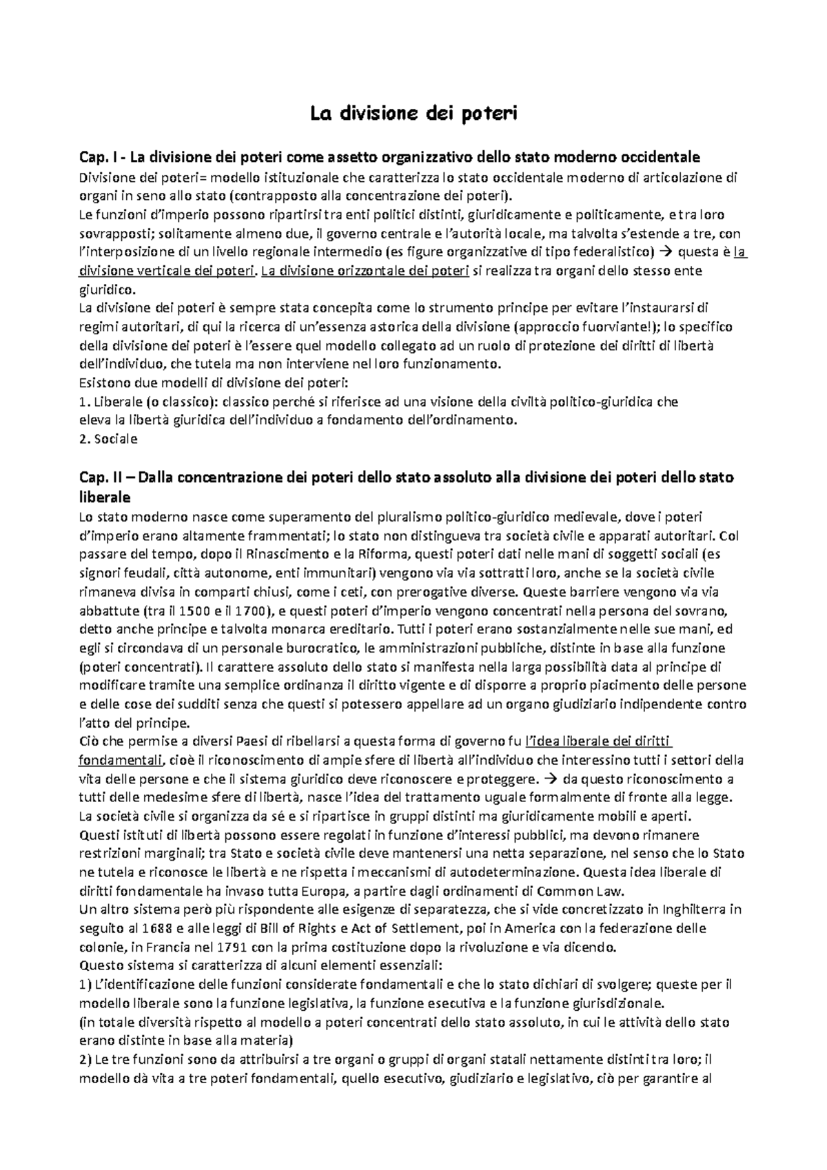La divisione dei poteri - I - La divisione dei poteri come assetto ...
