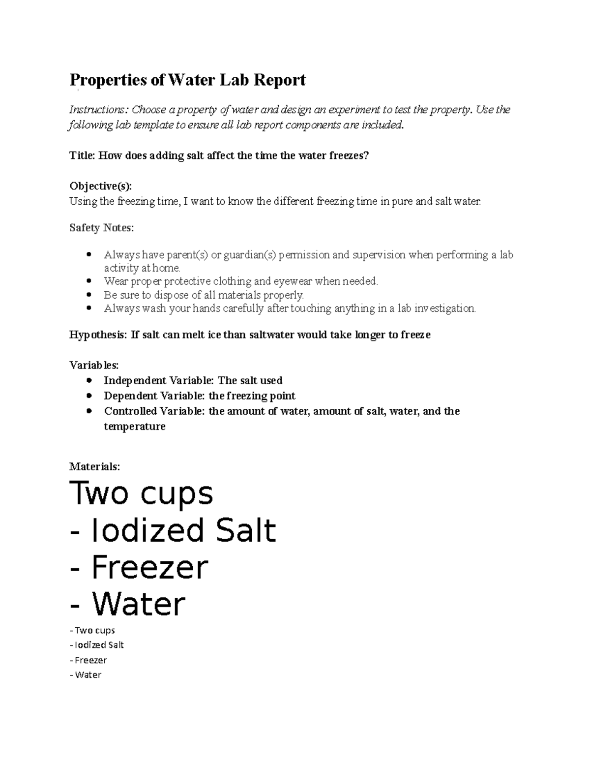 02 01 Properties Of Water Lab Report Properties Of Water Lab Report