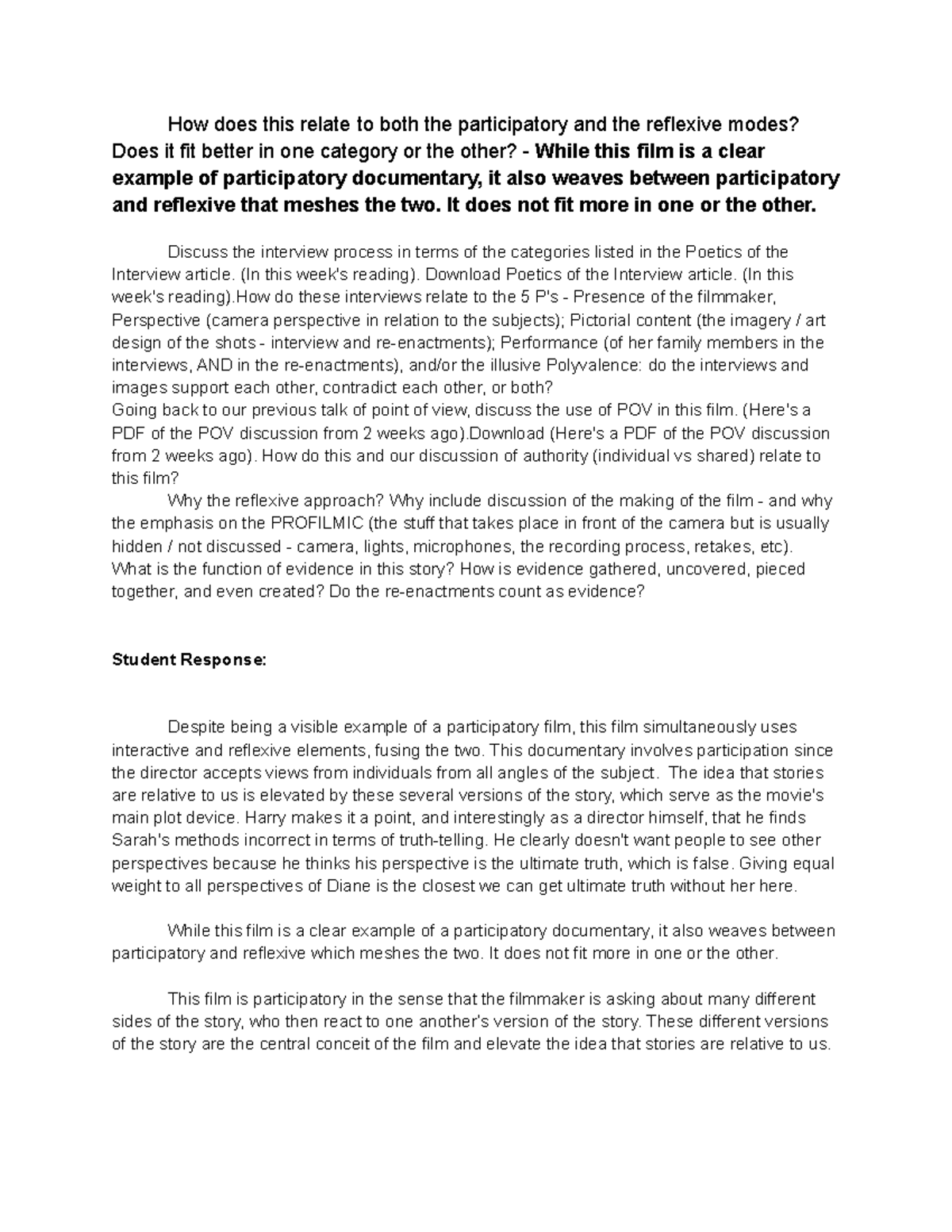 How does this relate to both the participatory and the reflexive modes ...