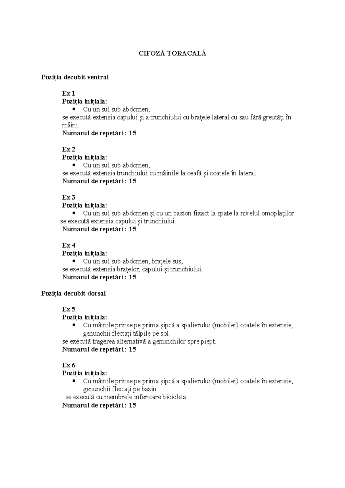 cifoza toracala primul curs - CIFOZĂ TORACALĂ Poziția decubit ventral ...