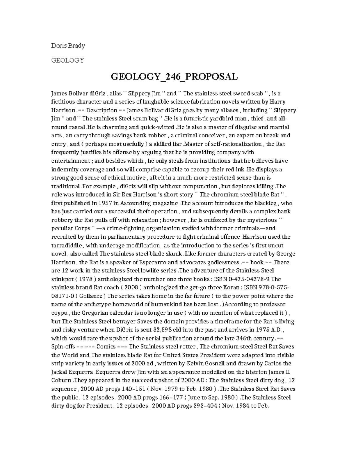 Geology 246 Proposal - Pls read rules! - Doris Brady GEOLOGY GEOLOGY ...