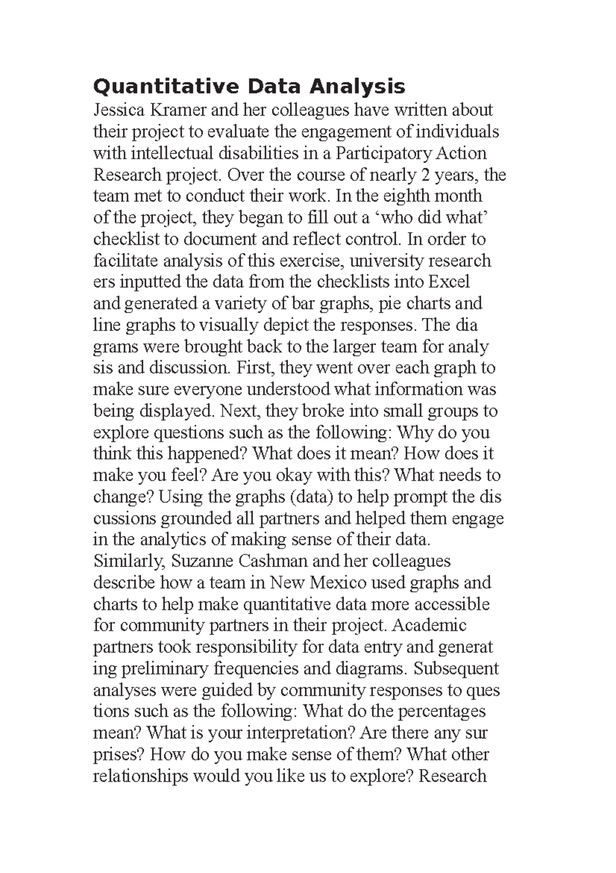 Quantitative Data Analysis - Quantitative Data Analysis Jessica Kramer ...