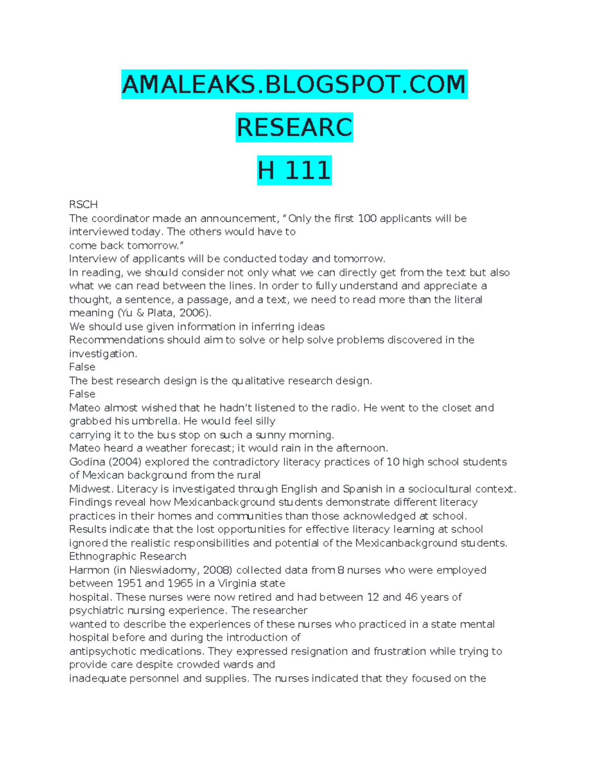 [ Amaleaks. Blogspot.COM] Research (RSCH-111) - Grade 11 Week 1-20 - AMALEAKS.BLOGSPOT RESEARC H ...