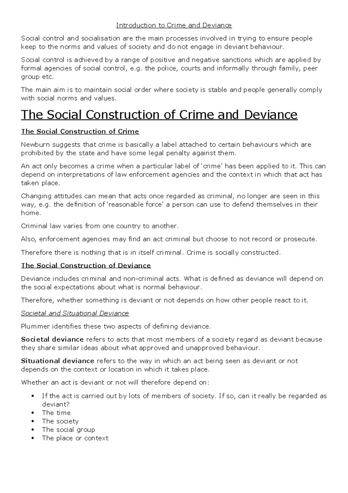 Introduction to Crime and Deviance - Studocu