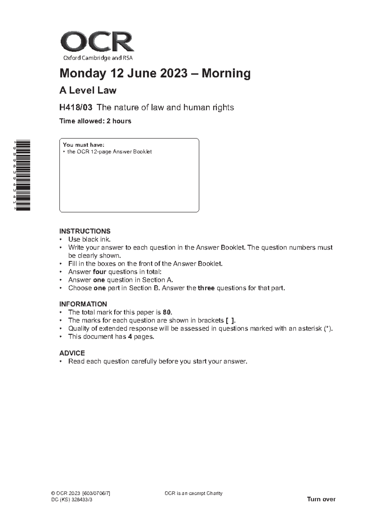 Paper 3 2023 - Notes - OCR is an exempt Charity Oxford Cambridge and ...