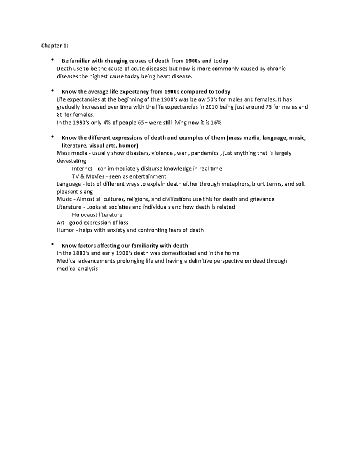 Chapter 1 Study Guide - Chapter 1: Be familiar with changing causes of ...