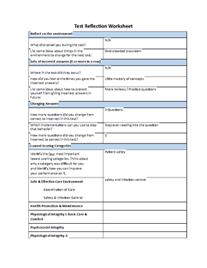Test Reflection Worksheet week 3 - Test Reflection Worksheet Reflect on ...