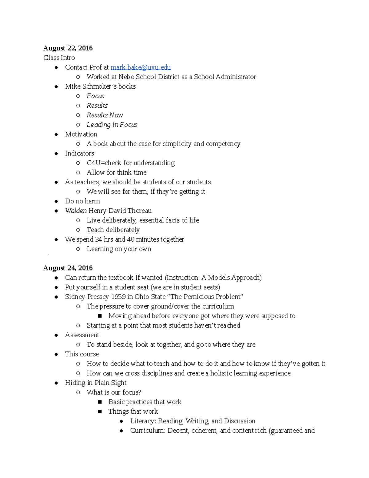 Secondary Curriculum Instruction And Assessment Unit 1 August 22