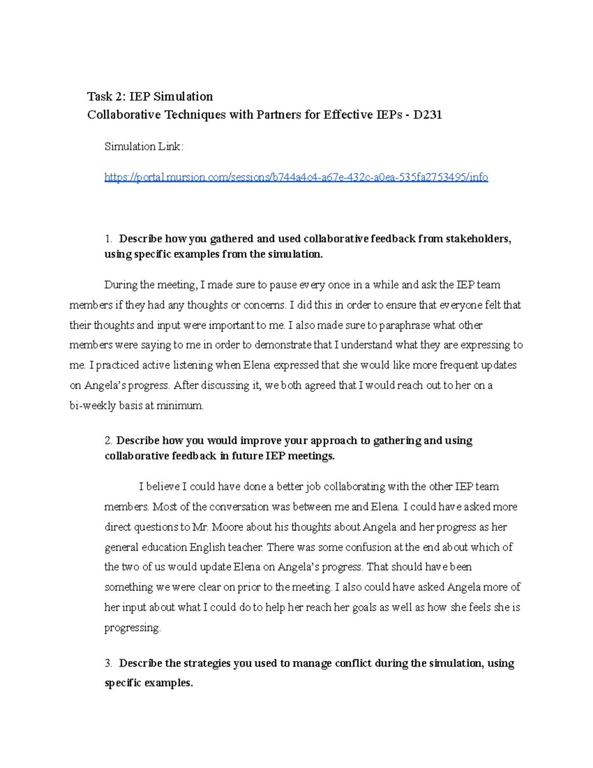 Task 2 IEP Simulation - Task 2: IEP Simulation Collaborative Techniques ...