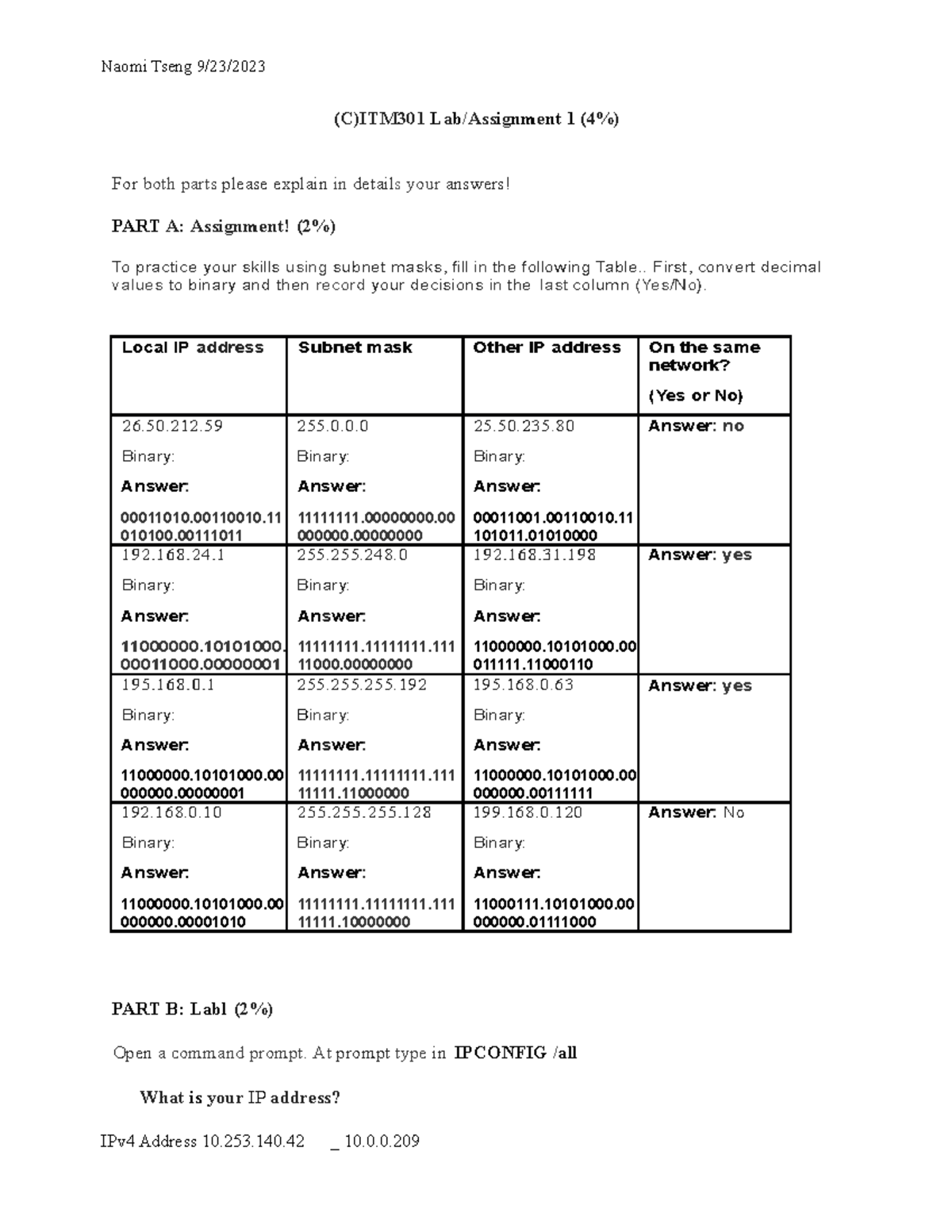 Lab & Assignment 1 (Combined) - ITM301 - IT Infrastructure - F2023 - (C)ITM301 Lab/Assignment 1 ...