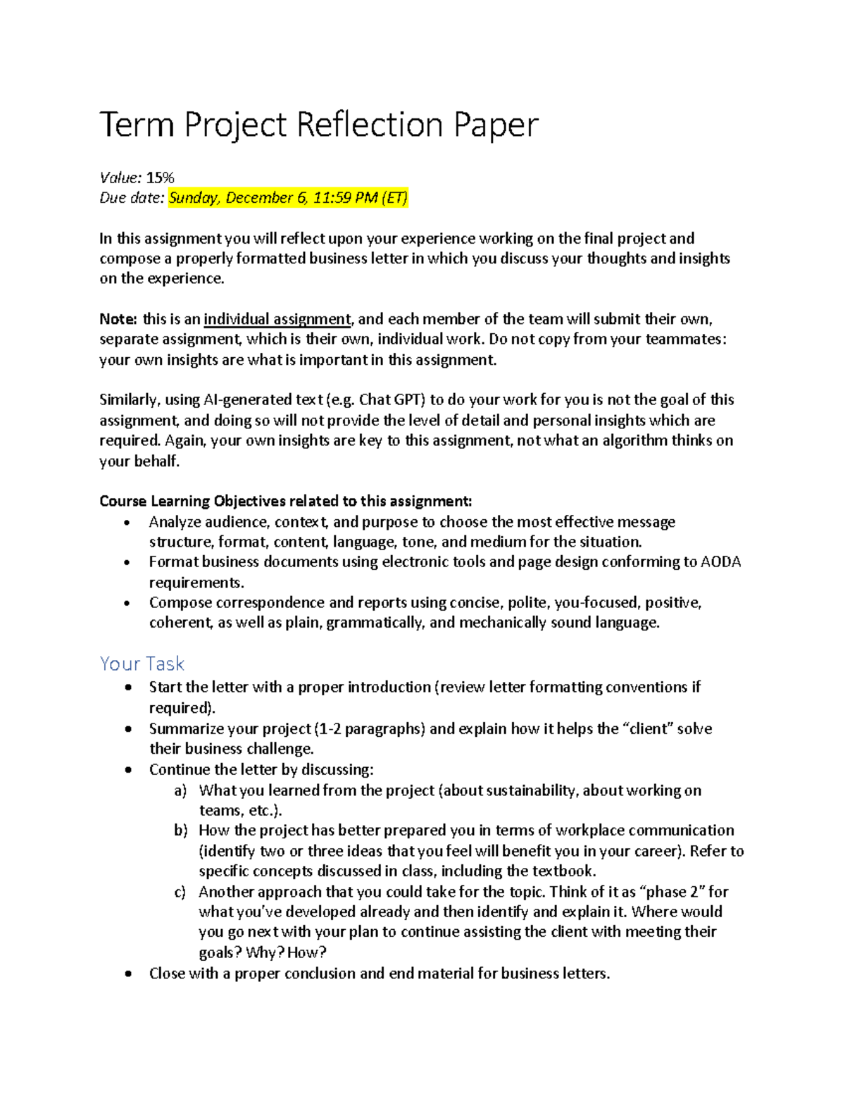 Term Project Reflection Paper (Fall 2023) - Term Project Reflection ...