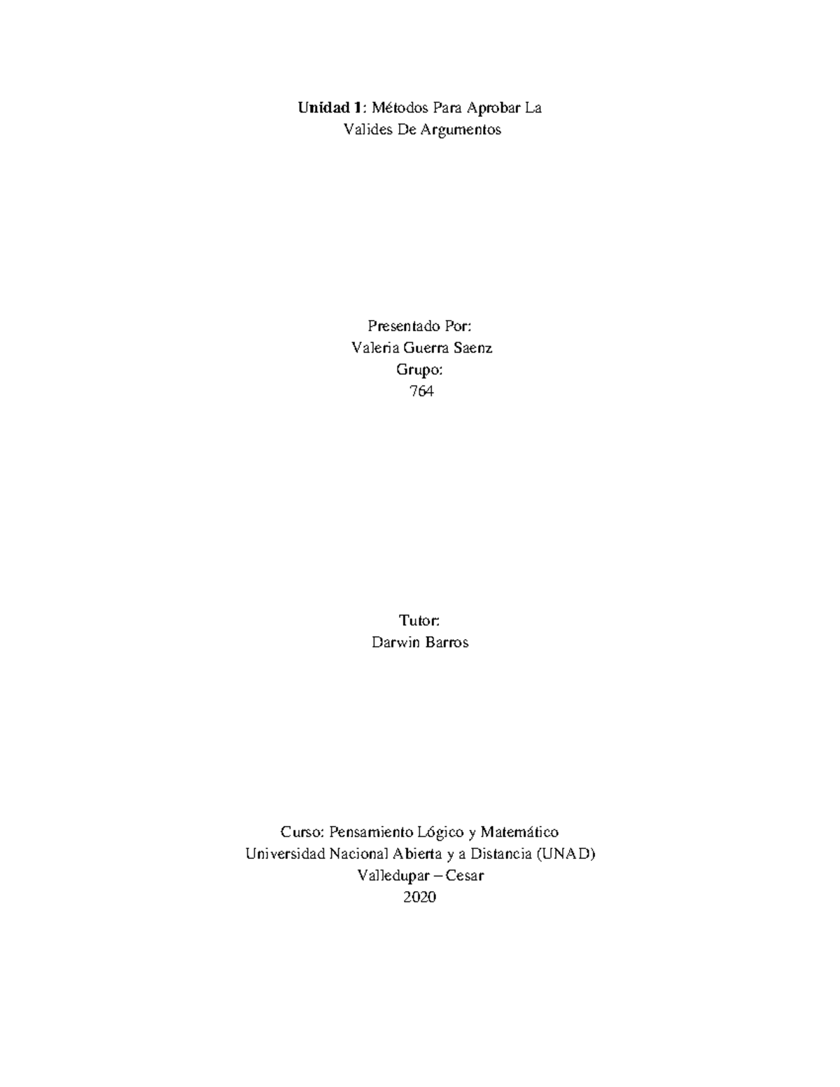 Pensamiento 1 - ...... - Unidad 1: Métodos Para Aprobar La Valides De ...