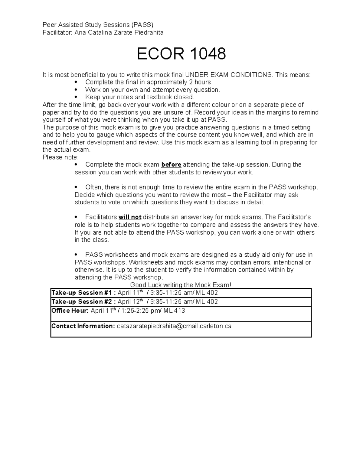 ECOR 1048 CD- Mock Final 1 - Facilitator: Ana Catalina Zarate ...