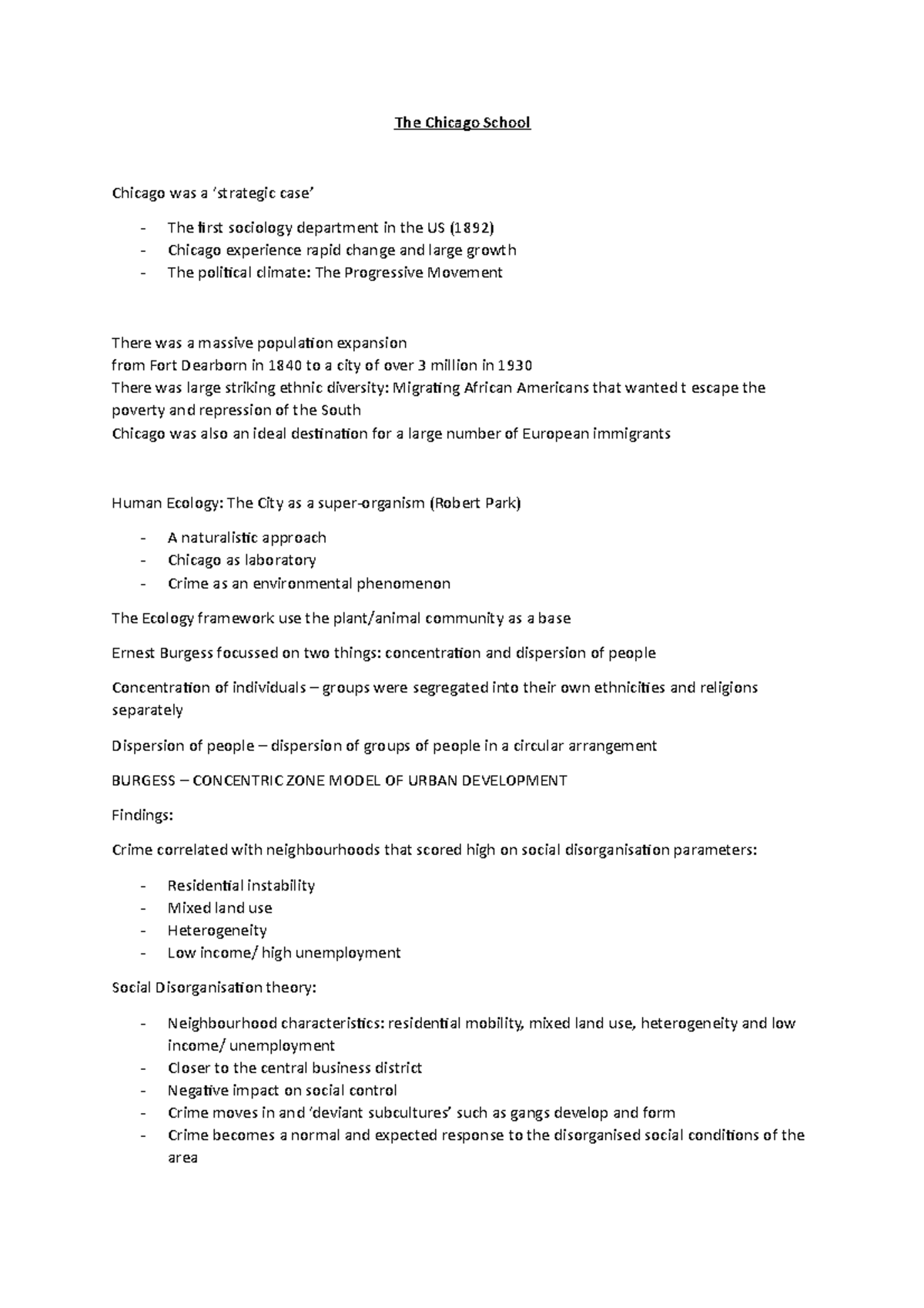 The Chicago School - Lecture notes 2 - The Chicago School Chicago was a ...