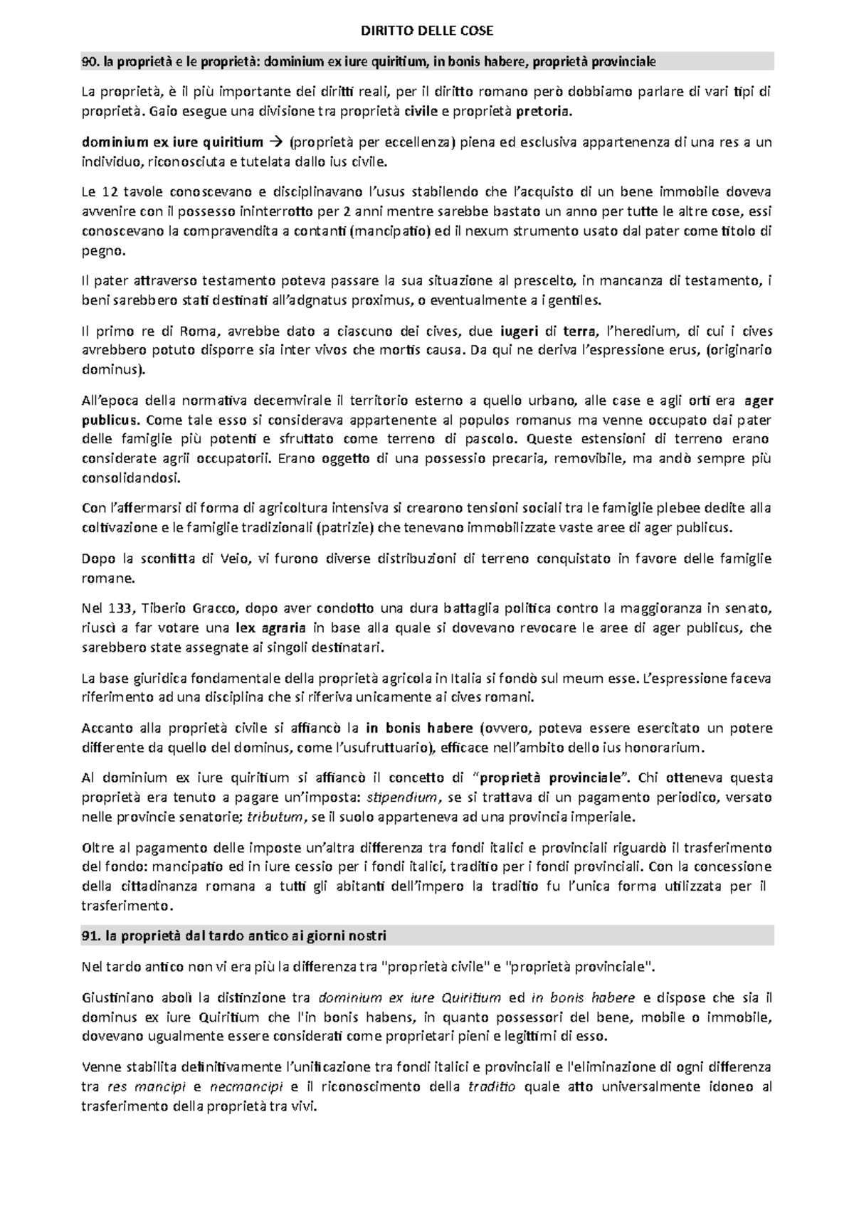 Diritto Romano 90 110 - DIRITTO DELLE COSE la proprietà e le proprietà ...