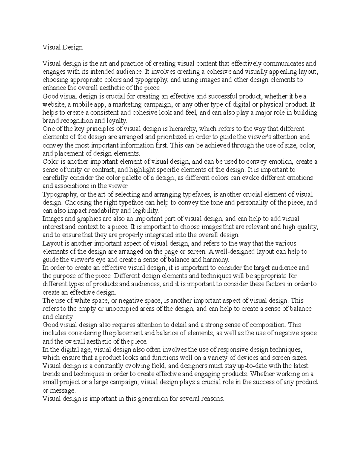 Visual Design - Visual Design Visual design is the art and practice of ...