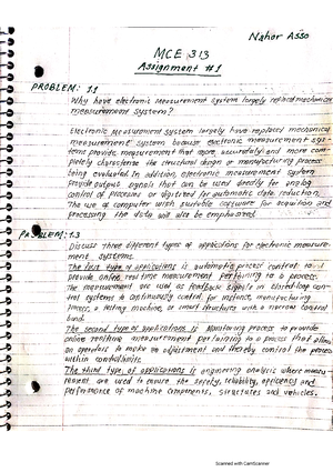 MCE 313 HW#4 - problem and solution to Assignment 4 - MCE 313 Engineering Experimentation ...