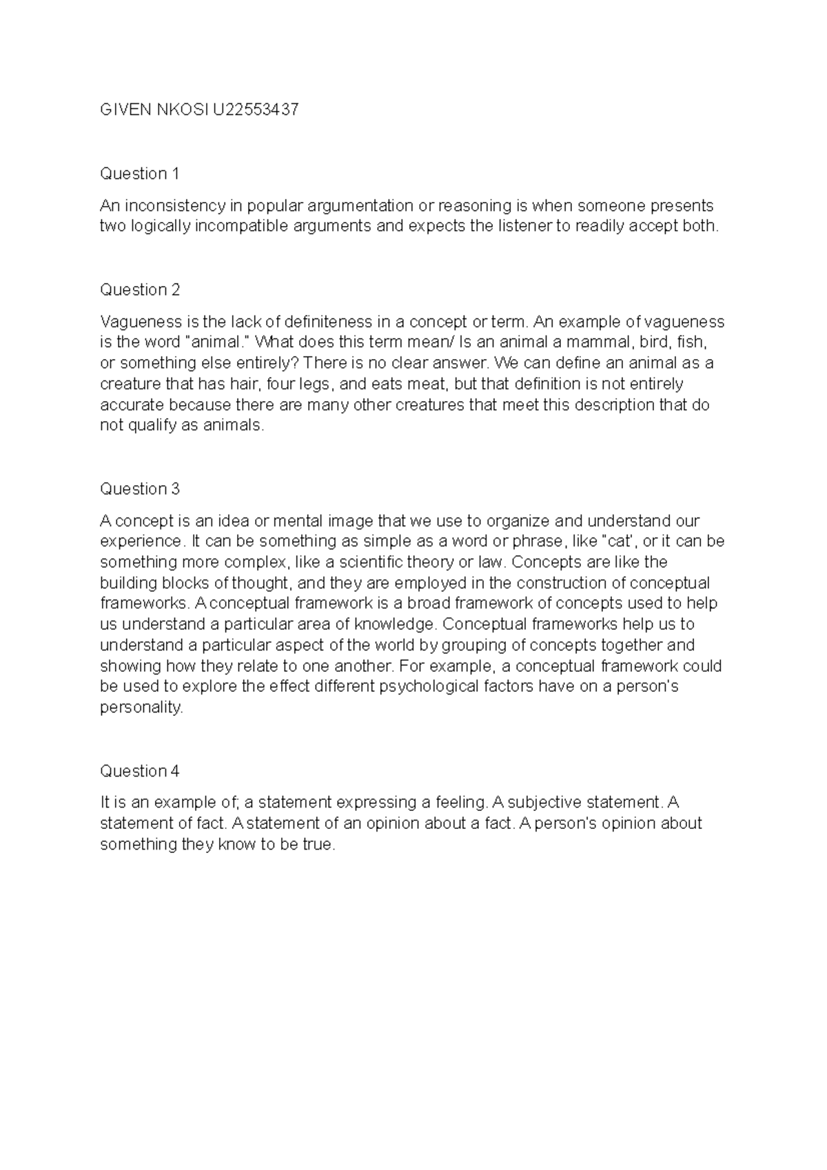 FIL 120 Assignment 3 - GIVEN NKOSI U Question 1 An inconsistency in popular argumentation or ...