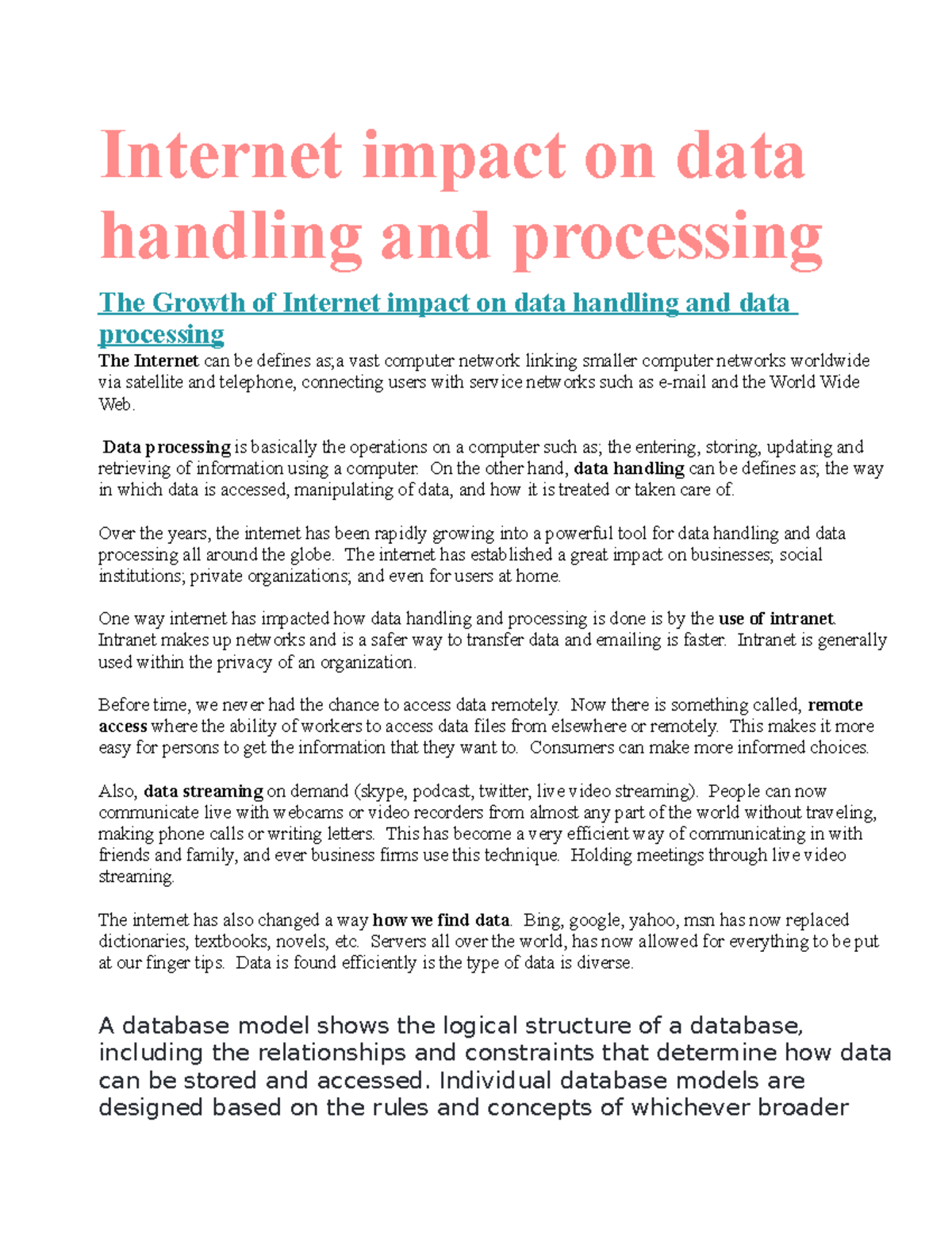 Internet impact on data handling and processing - Data processing is ...
