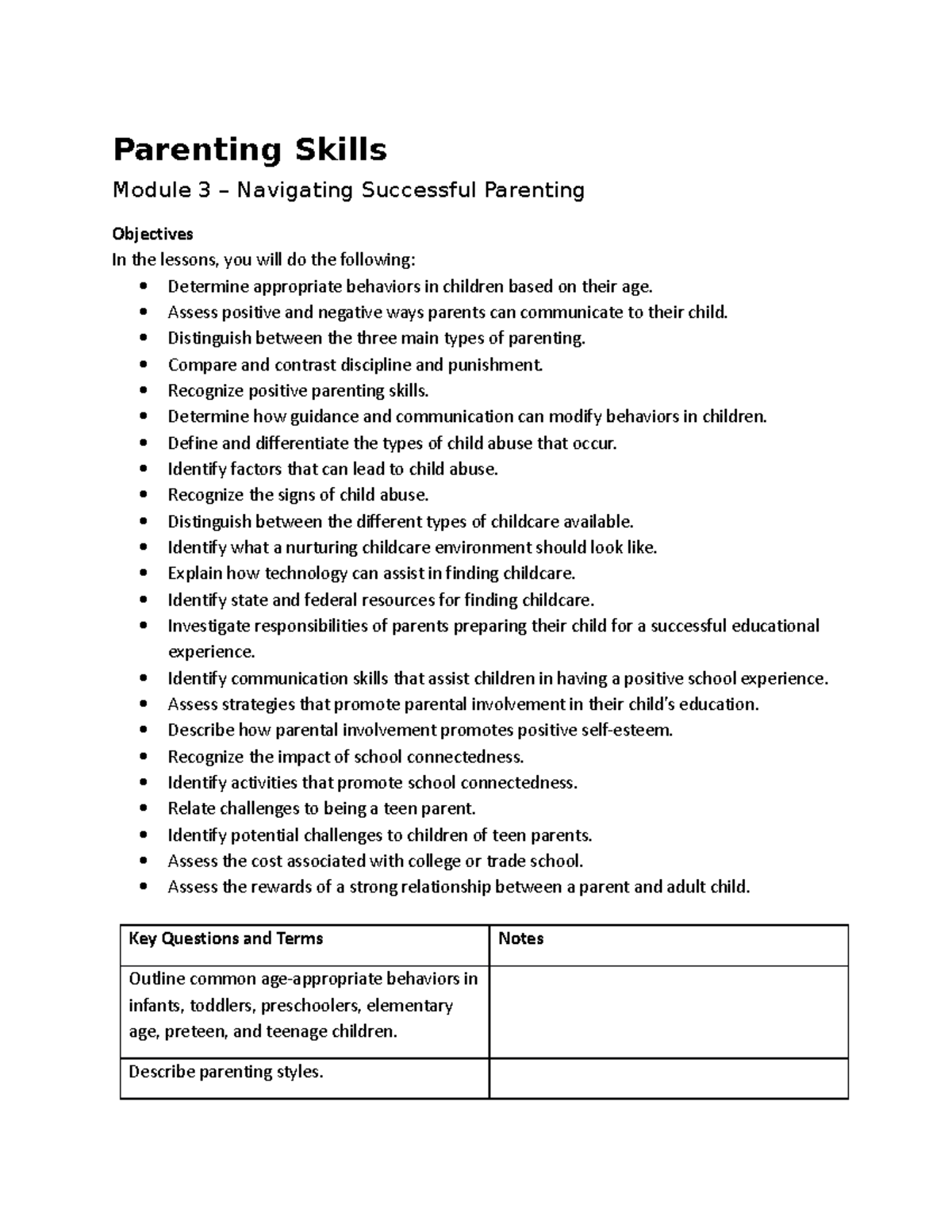 Navigating successful parenting guided notes - Parenting Skills Module ...