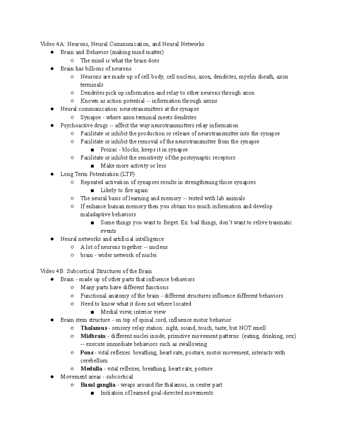 Psychology Test 2 - test 2 lecture review guide - Video 4A: Neurons ...