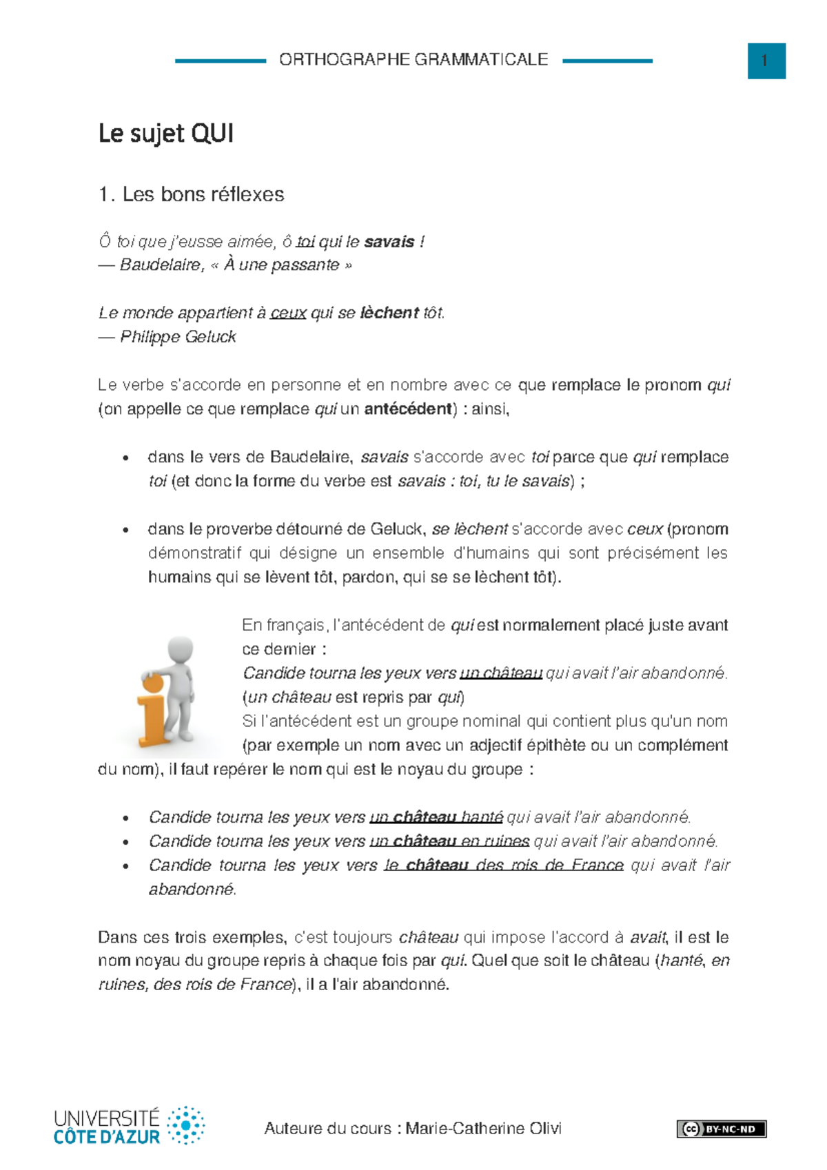Cours de Français : Le Sujet Qui - ORTHOGRAPHE GRAMMATICALE Auteure du ...