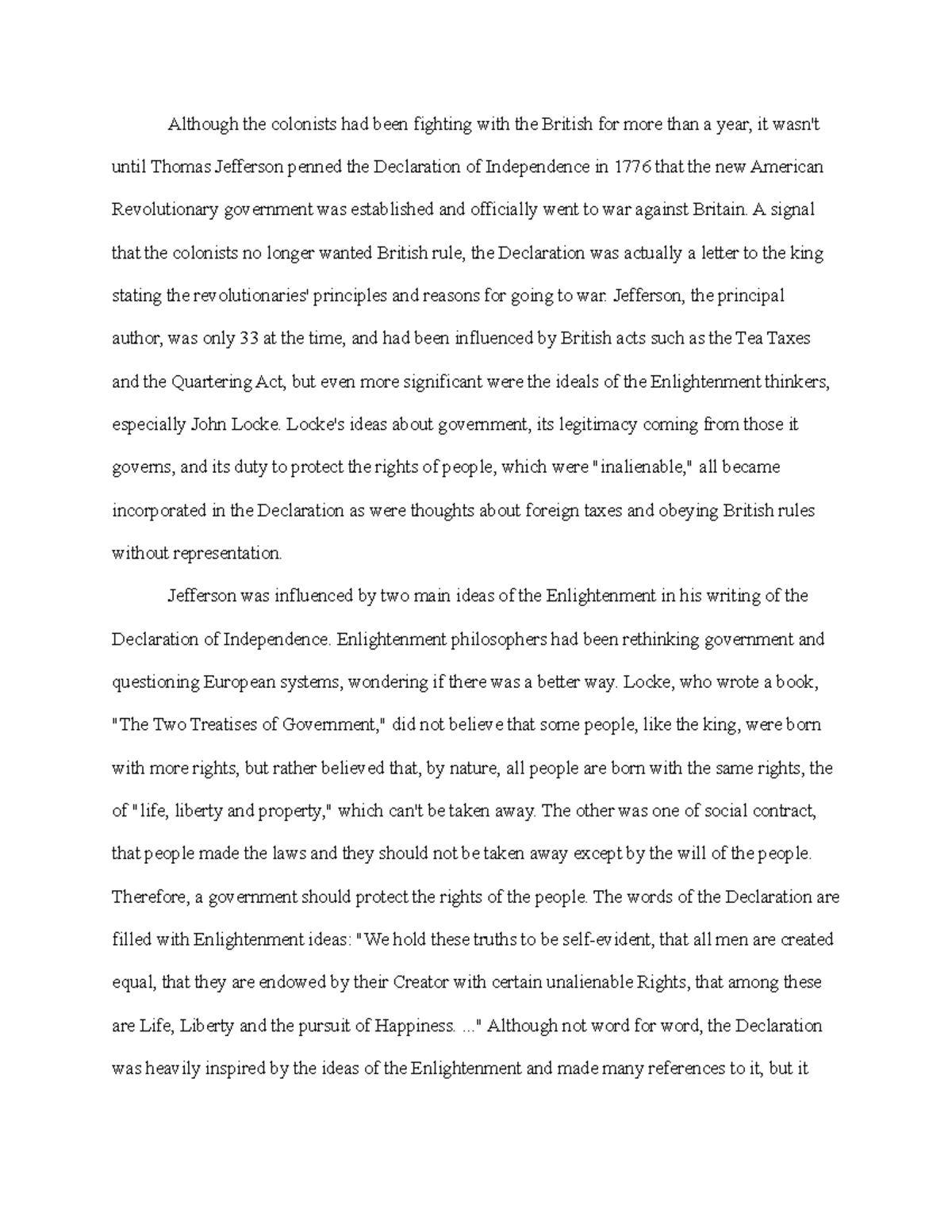 Events that Influenced on Declaration of Independence - Although the ...